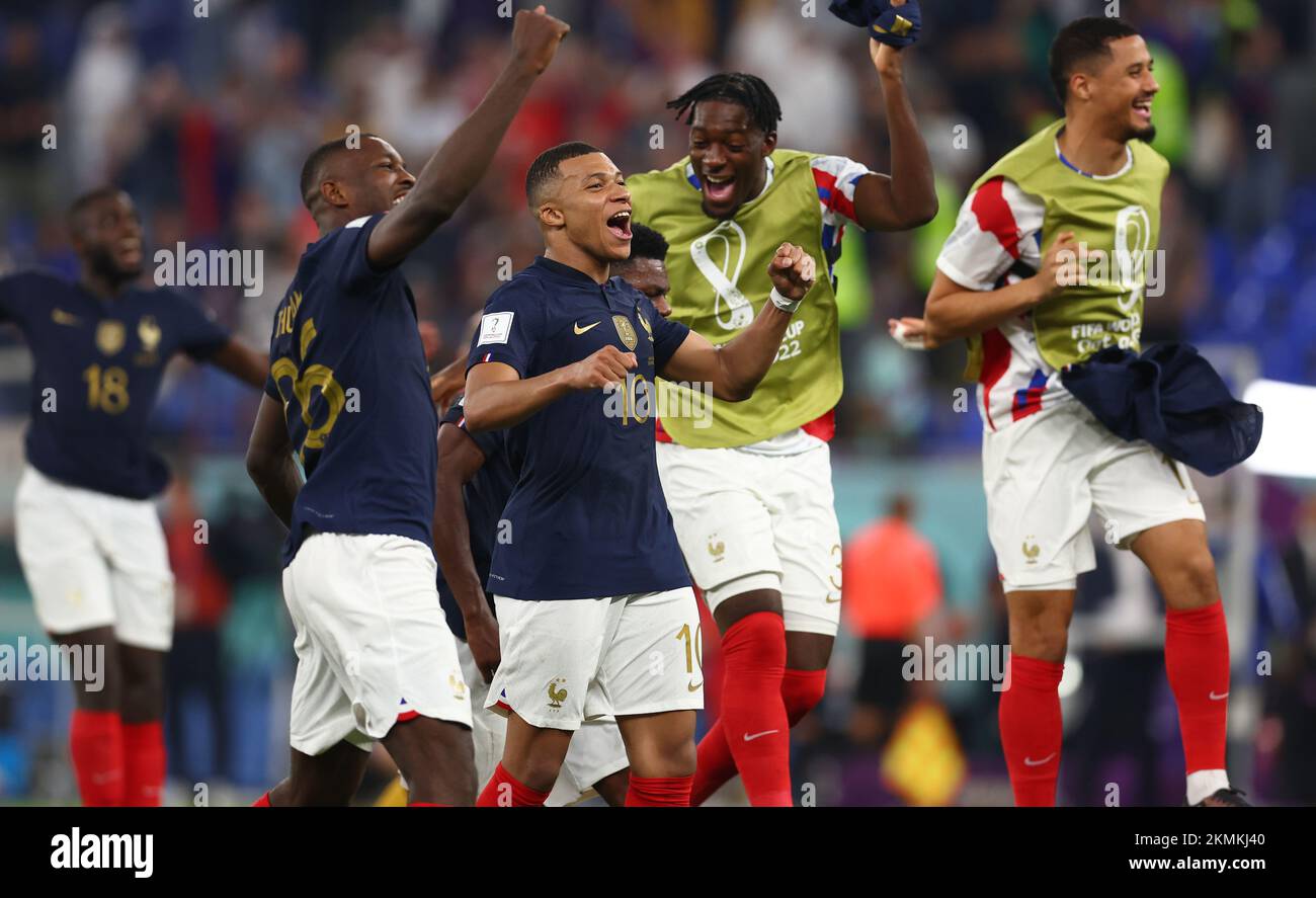 Doha, Qatar, 26th November 2022. Kylan Mbappe of France celebrates the ...