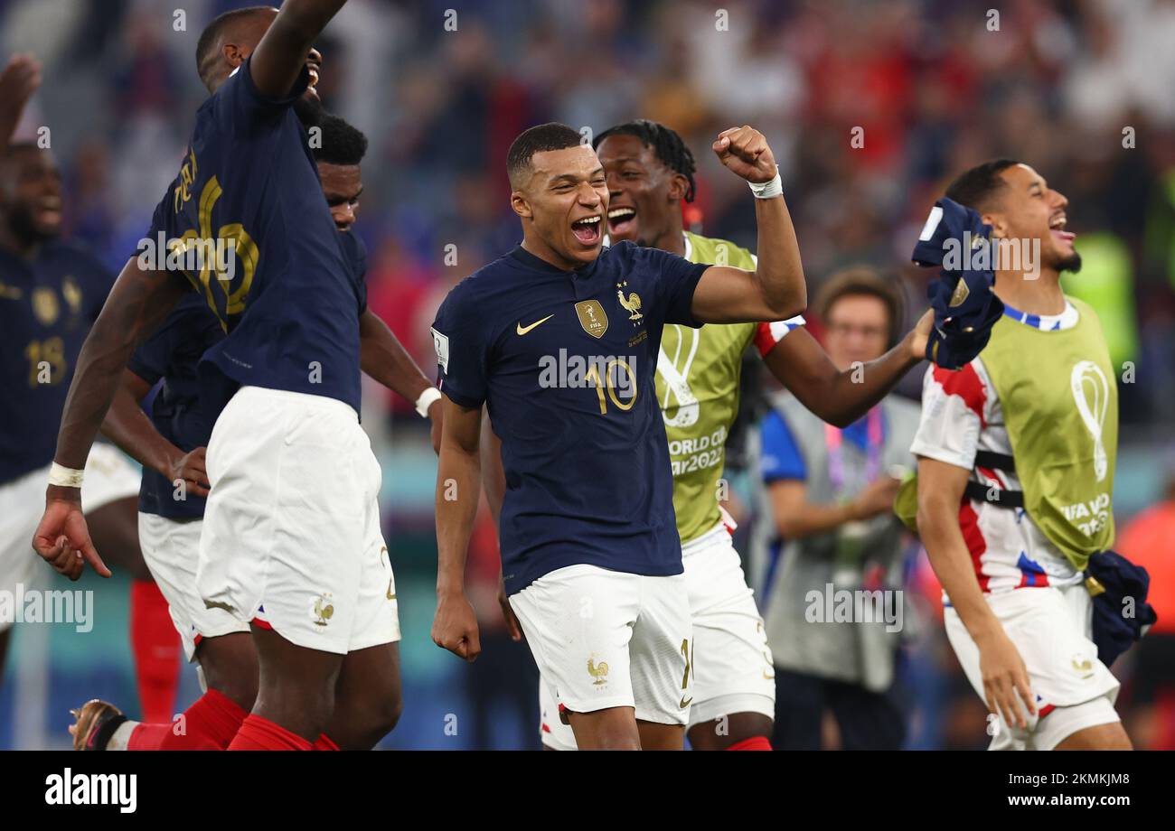 Doha, Qatar, 26th November 2022. Kylan Mbappe of France celebrates the ...