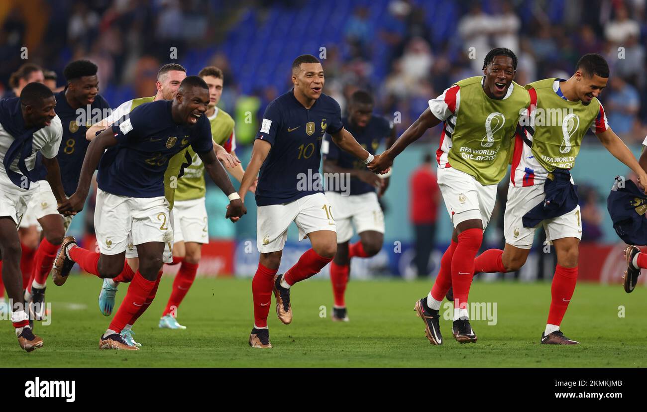 Doha, Qatar, 26th November 2022. Kylan Mbappe of France celebrates the ...