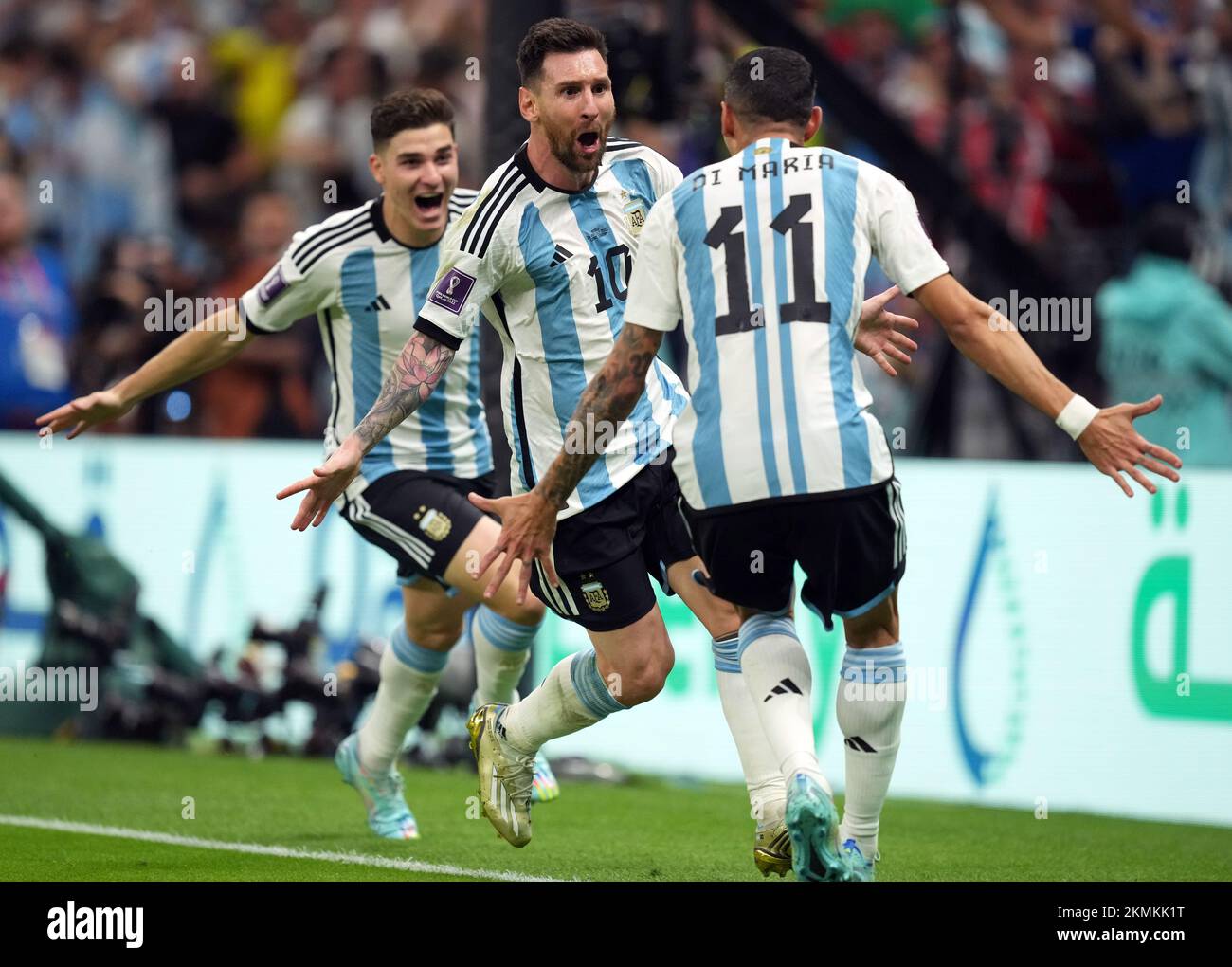 Argentina's Lionel Messi celebrates scoring their side's first goal of ...