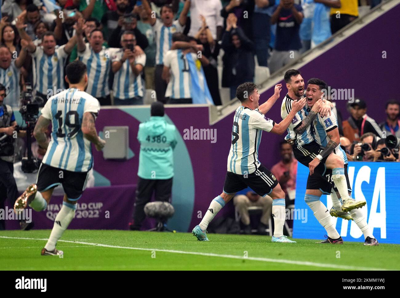 Argentina's Enzo Fernandez celebrates scoring their side's second goal ...