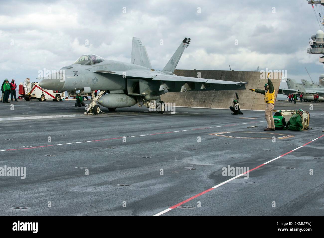 An F/A-18E Super Hornet, attached to the “Tomcatters” of Strike Fighter ...