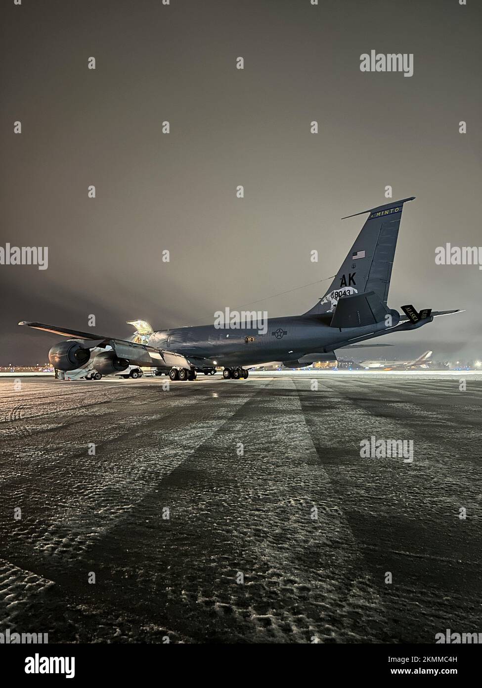Santa’s upgraded sleigh, a 168th Wing KC-135 Stratotanker, displays the ...