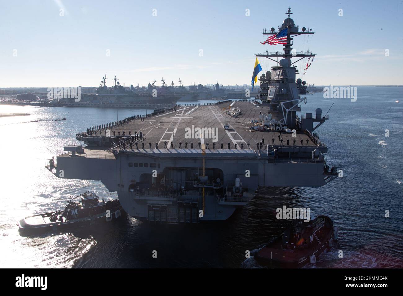 The crew of the first-in-class aircraft carrier USS Gerald R. Ford (CVN ...