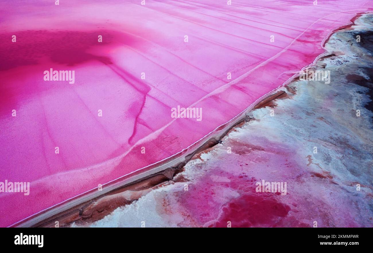 Pink lakes. A reservoir with healing mineral water, a wonderful tourist ...