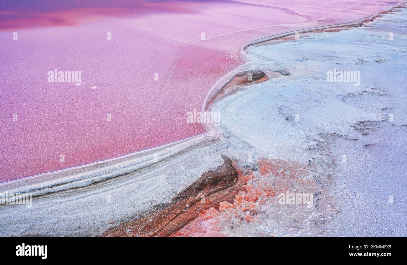 Pink lakes. A reservoir with healing mineral water, a wonderful tourist ...