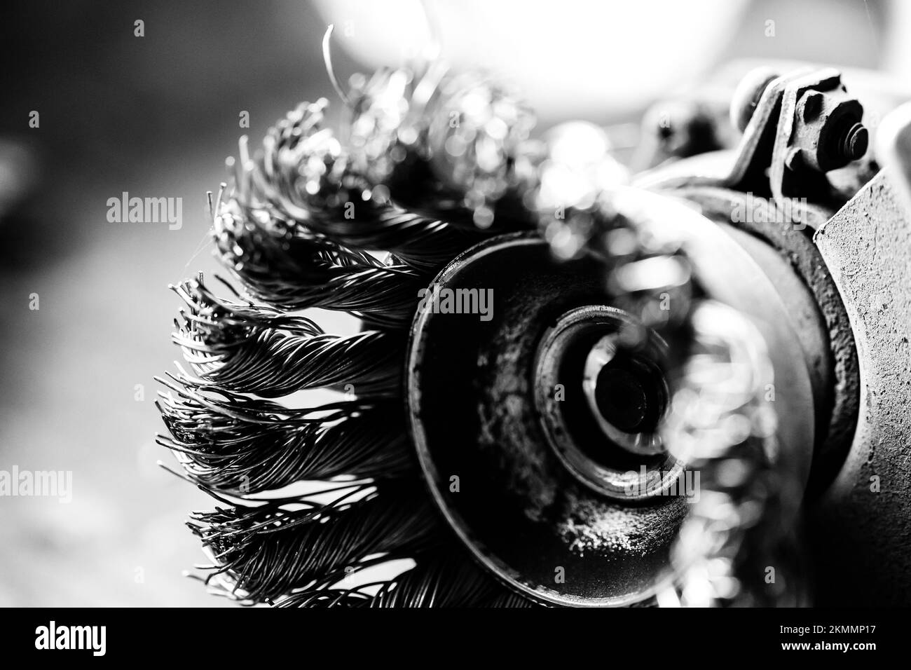 Wire brush mechanical cleaning metal Black and White Stock Photos ...