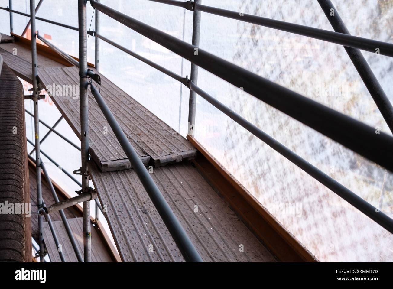 Corridors of a scaffold seen from inside a construction site Stock ...