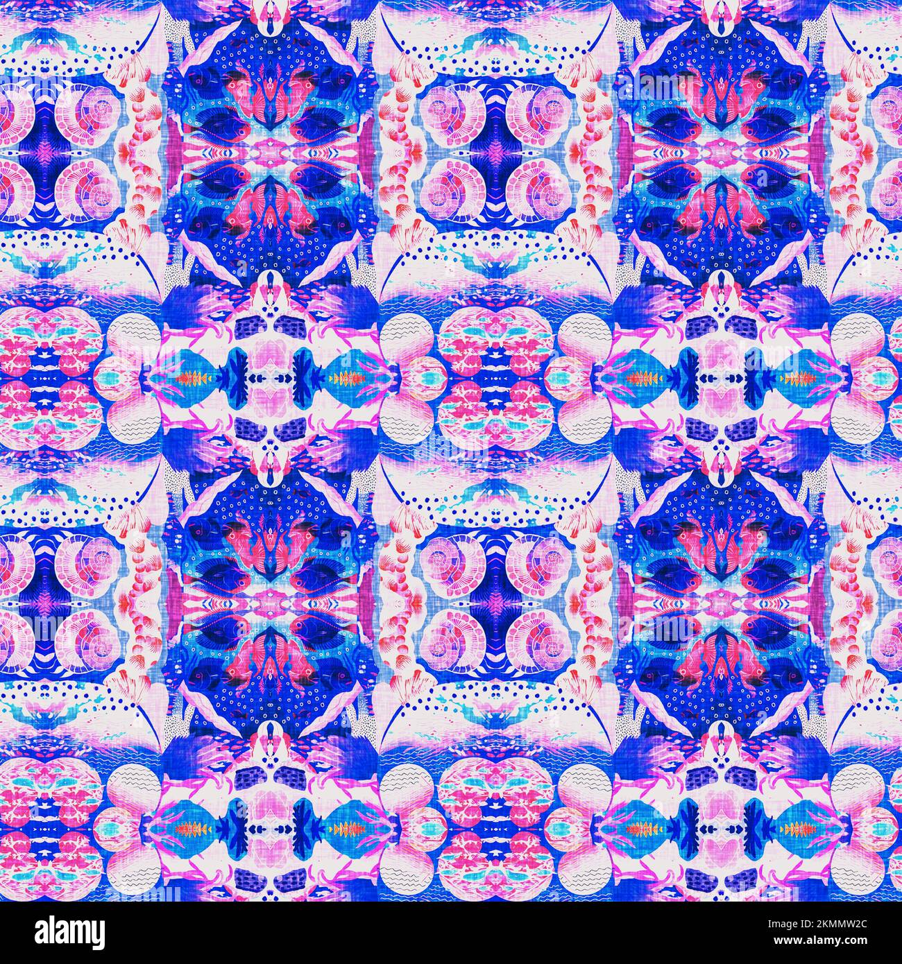 Bright Red Blue white vibrant watercolor batik azulejos tile background ...