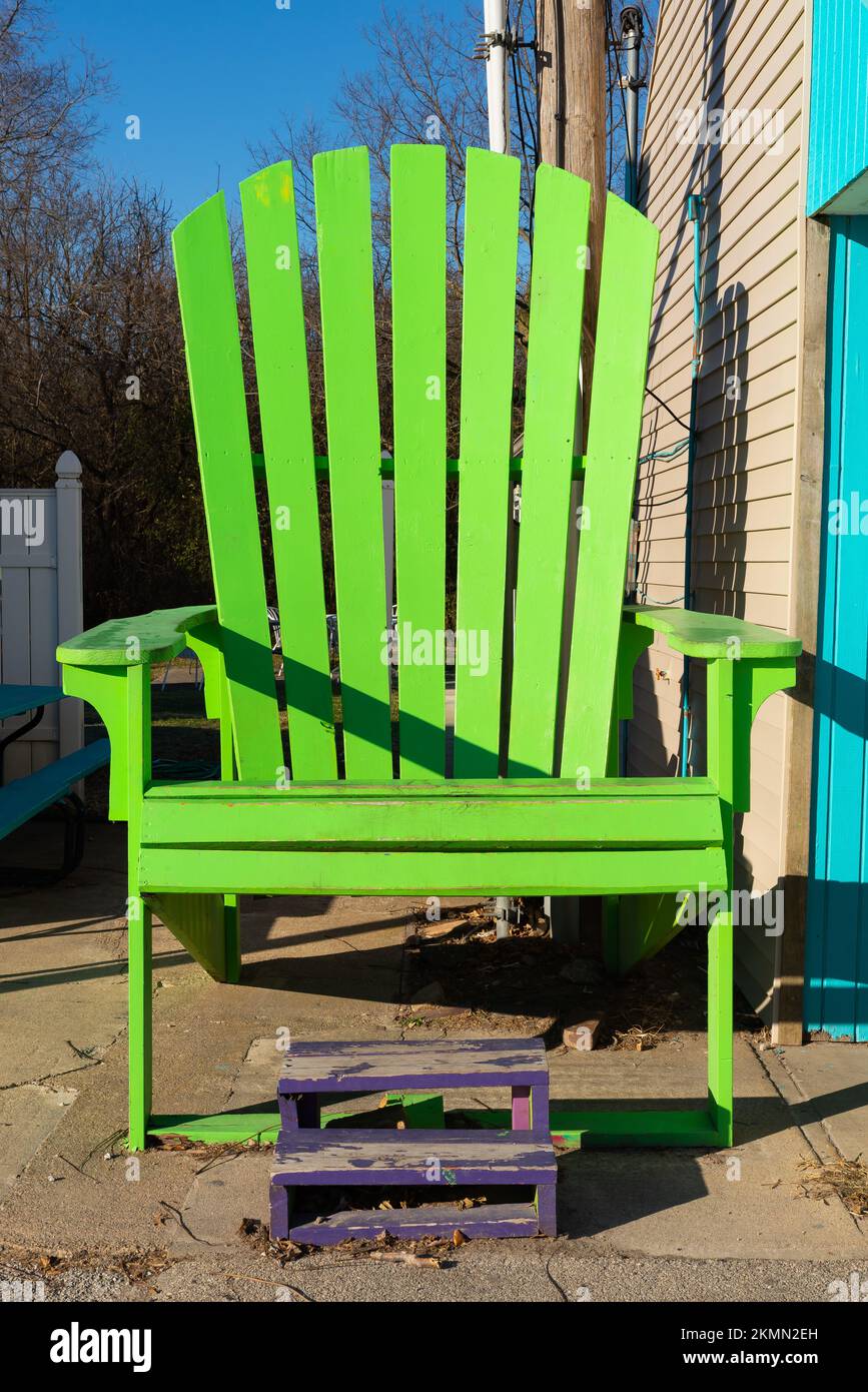Large wooden chair in downtown North Utica, Illinois Stock Photo - Alamy
