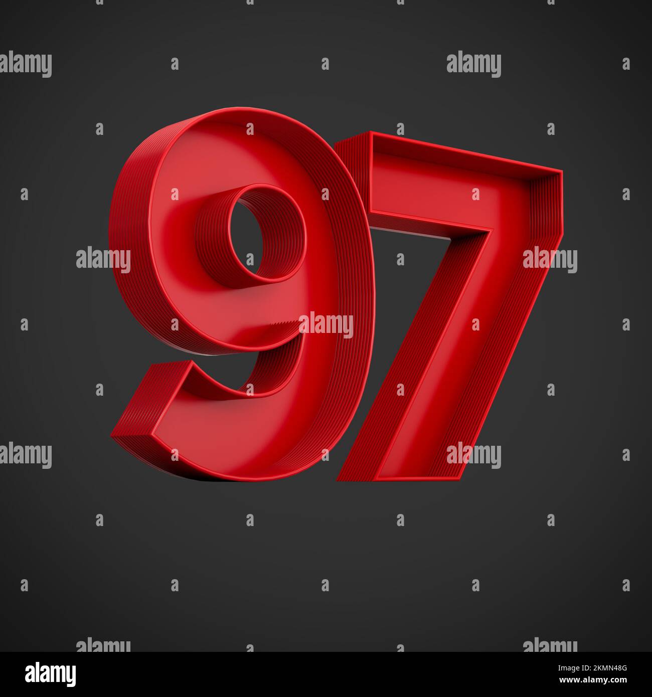 A 3d illustration of red digit 97 or ninety-seven with inner shadow ...