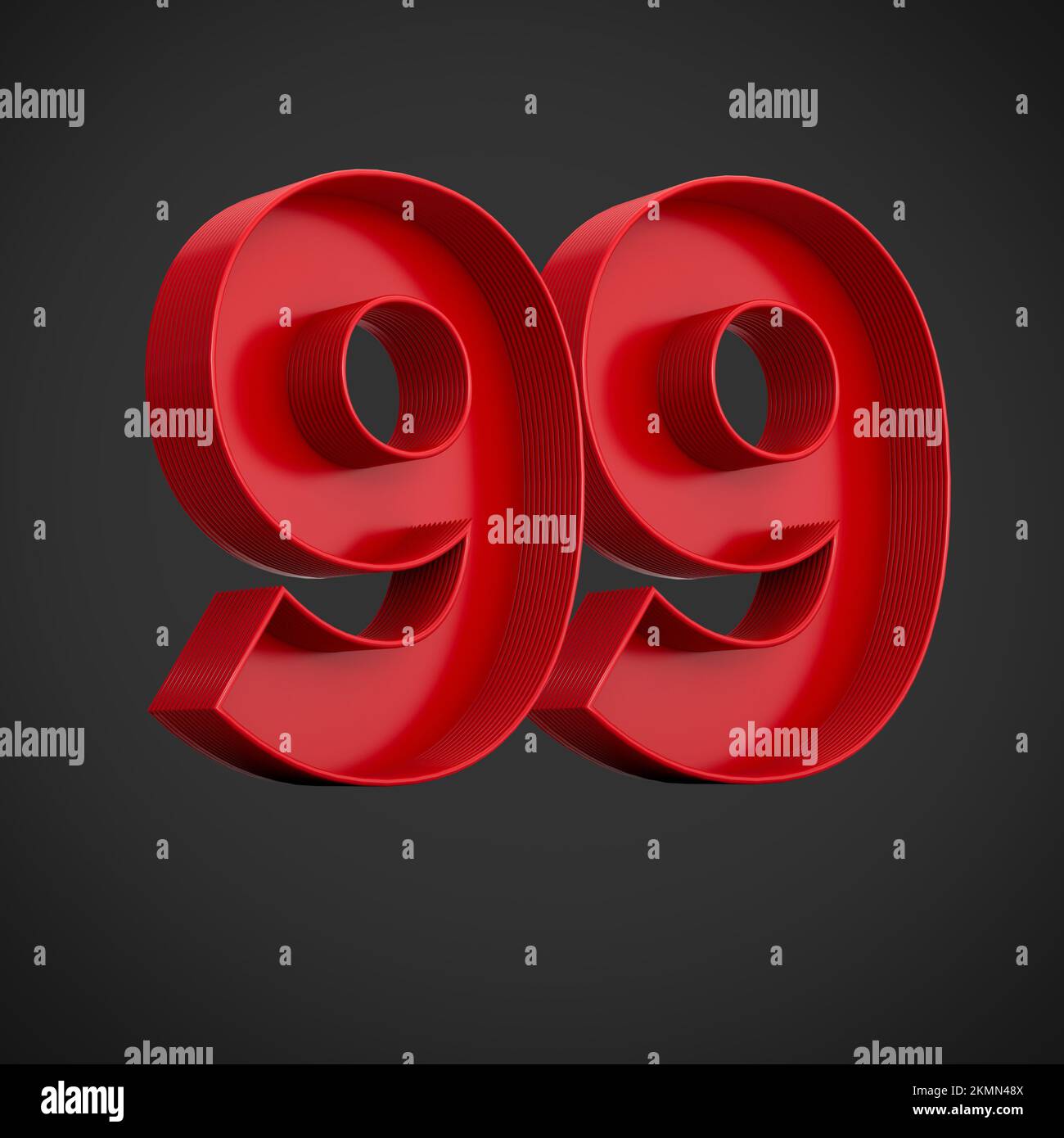 A 3d illustration of the red digit 99 or ninety-nine with an inner ...