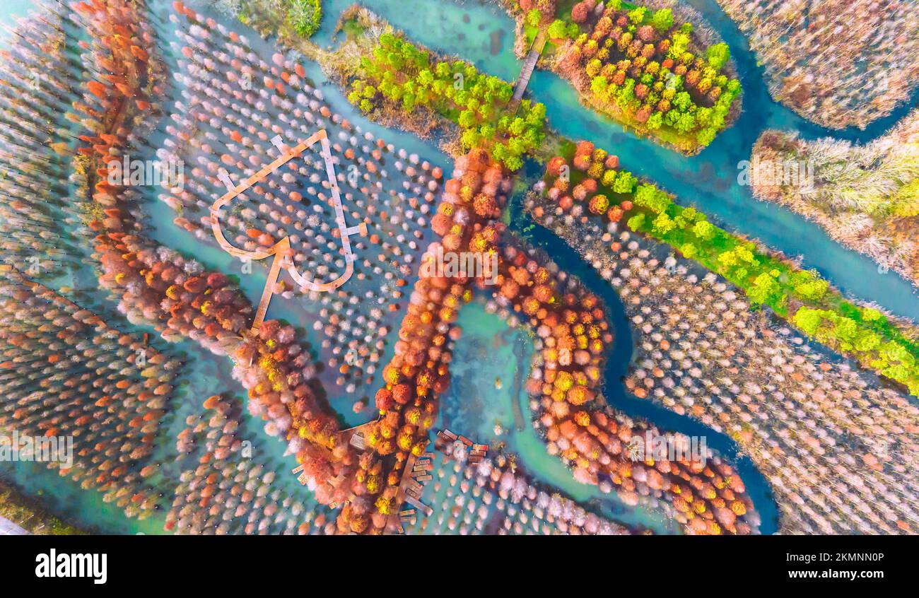 SUQIAN, CHINA - NOVEMBE 25, 2022 - Aerial photo shows the colorful ...