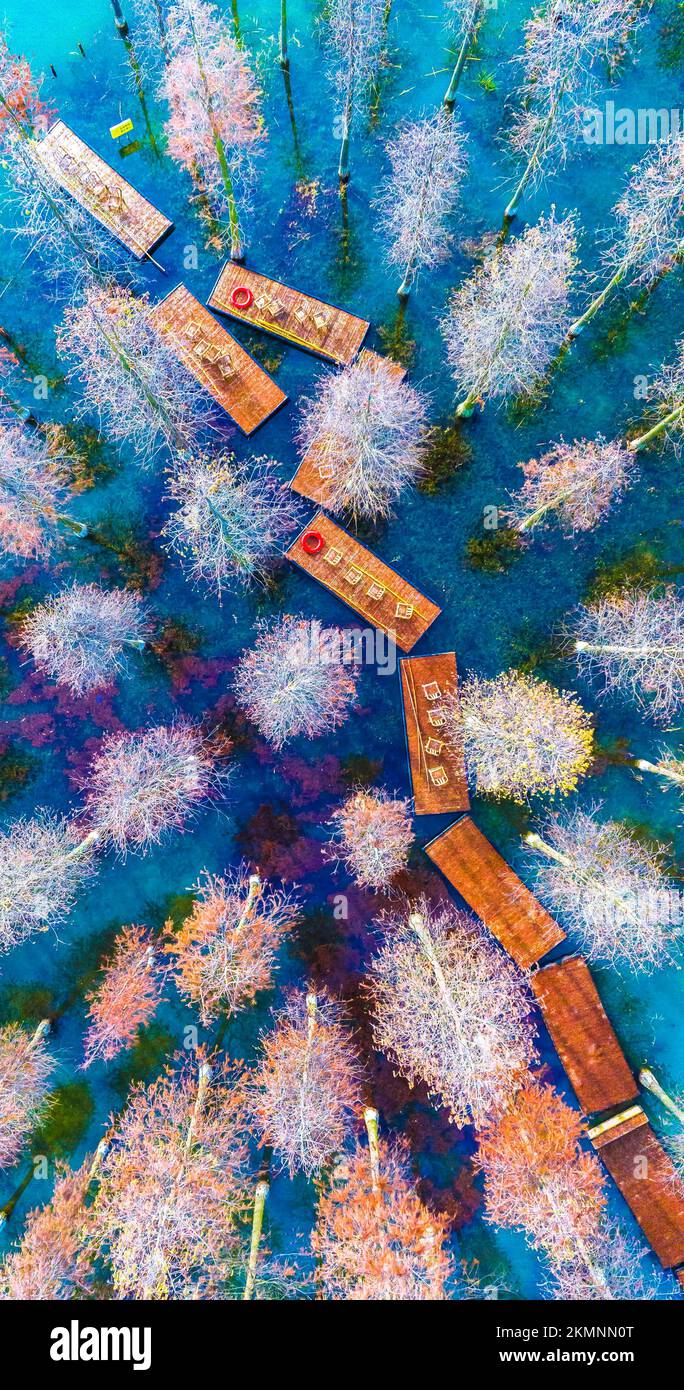 SUQIAN, CHINA - NOVEMBE 25, 2022 - Aerial photo shows the colorful ...