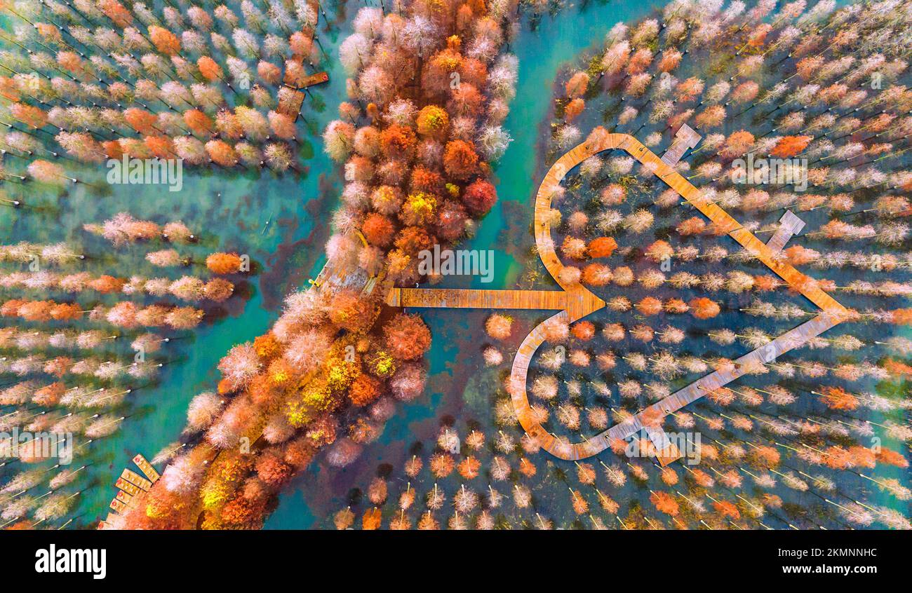 SUQIAN, CHINA - NOVEMBE 25, 2022 - Aerial photo shows the colorful ...