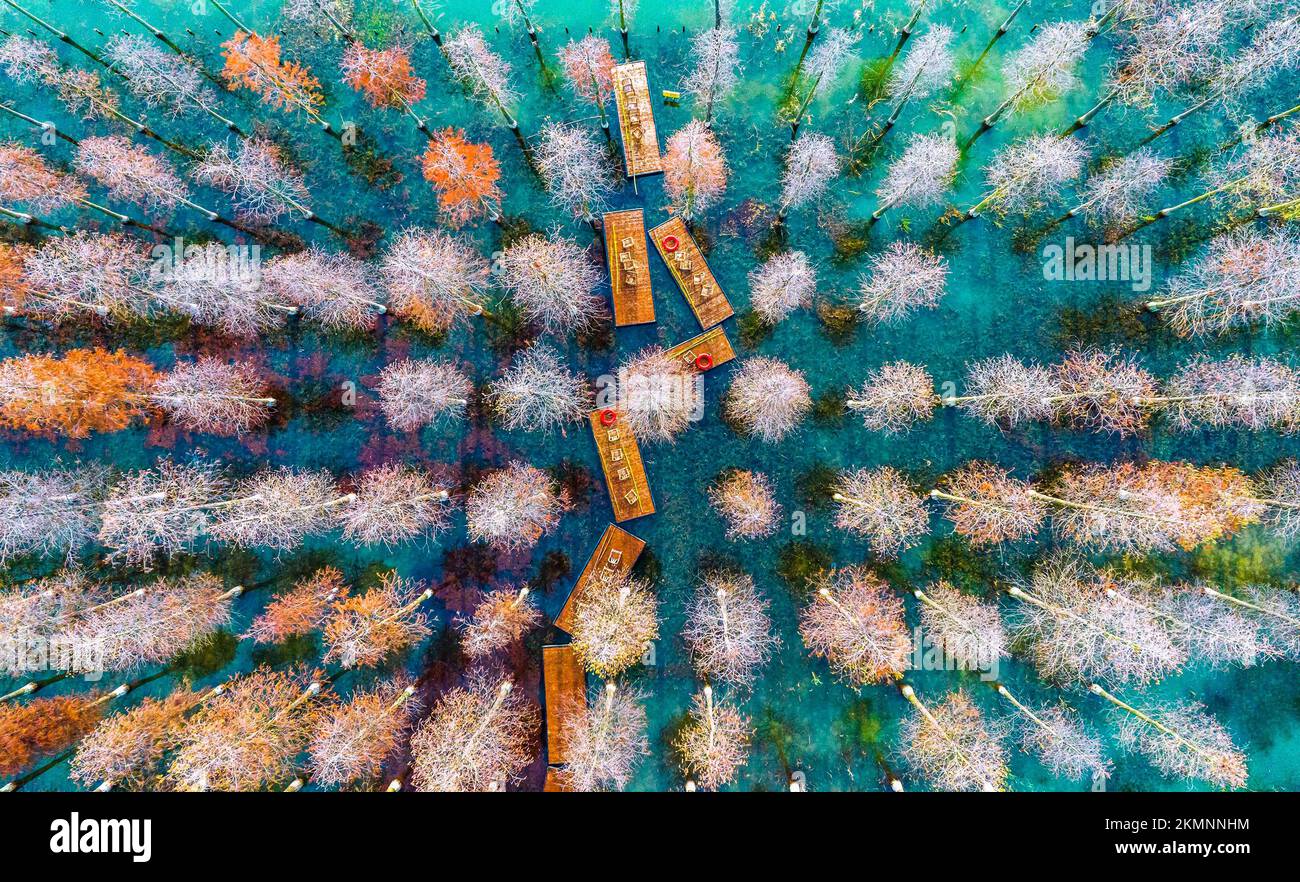 SUQIAN, CHINA - NOVEMBE 25, 2022 - Aerial photo shows the colorful ...