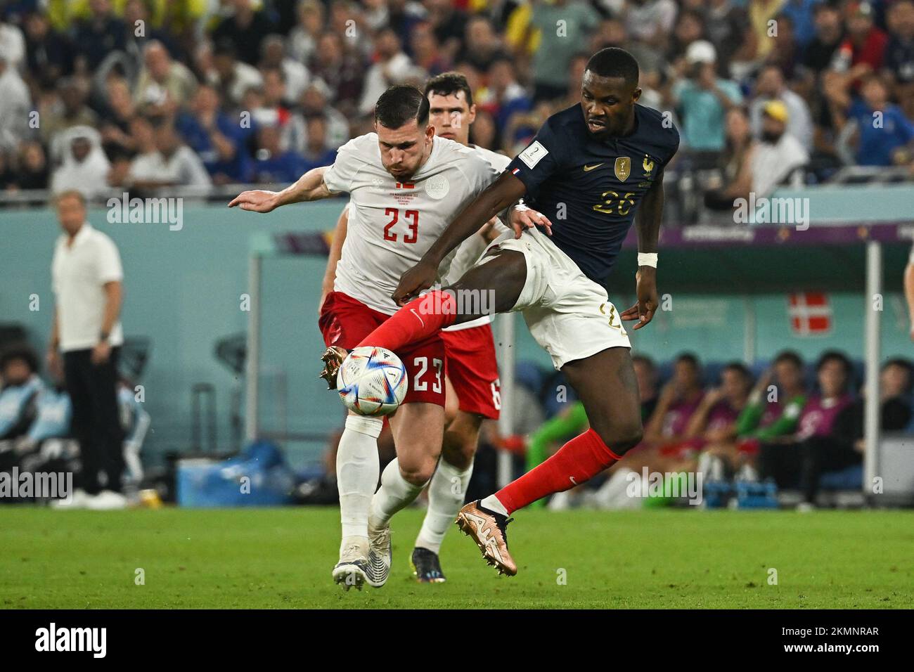 Marcus Thuram of France and Pierre-Emile Hojbjerg of Denmark during ...