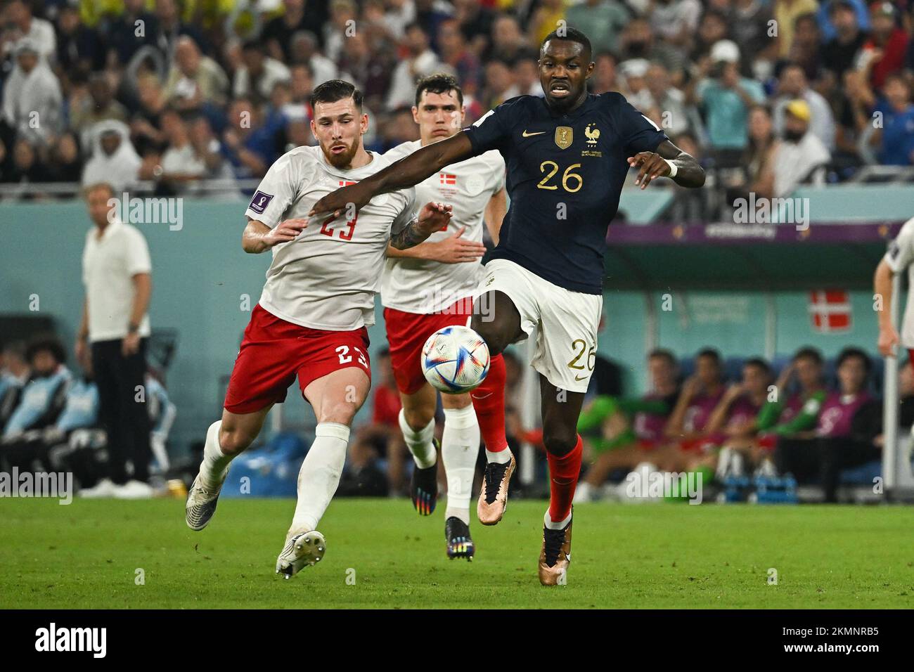 Marcus Thuram of France and Pierre-Emile Hojbjerg of Denmark during ...