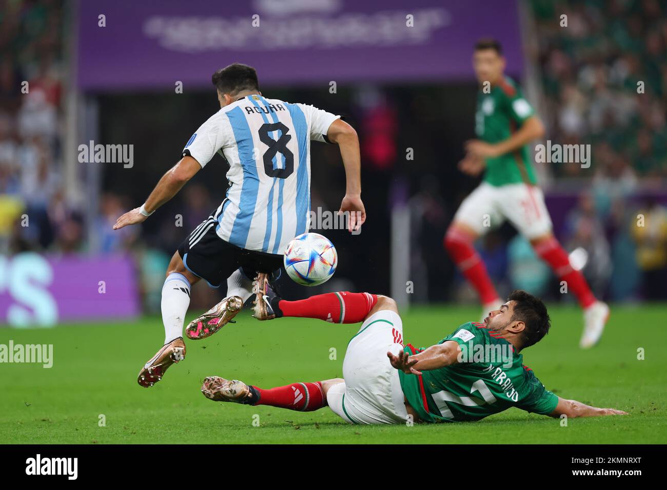 Lusail, Qatar. 26th Nov, 2022. (L to R) Marcos Acuna (ARG), Nestor ...