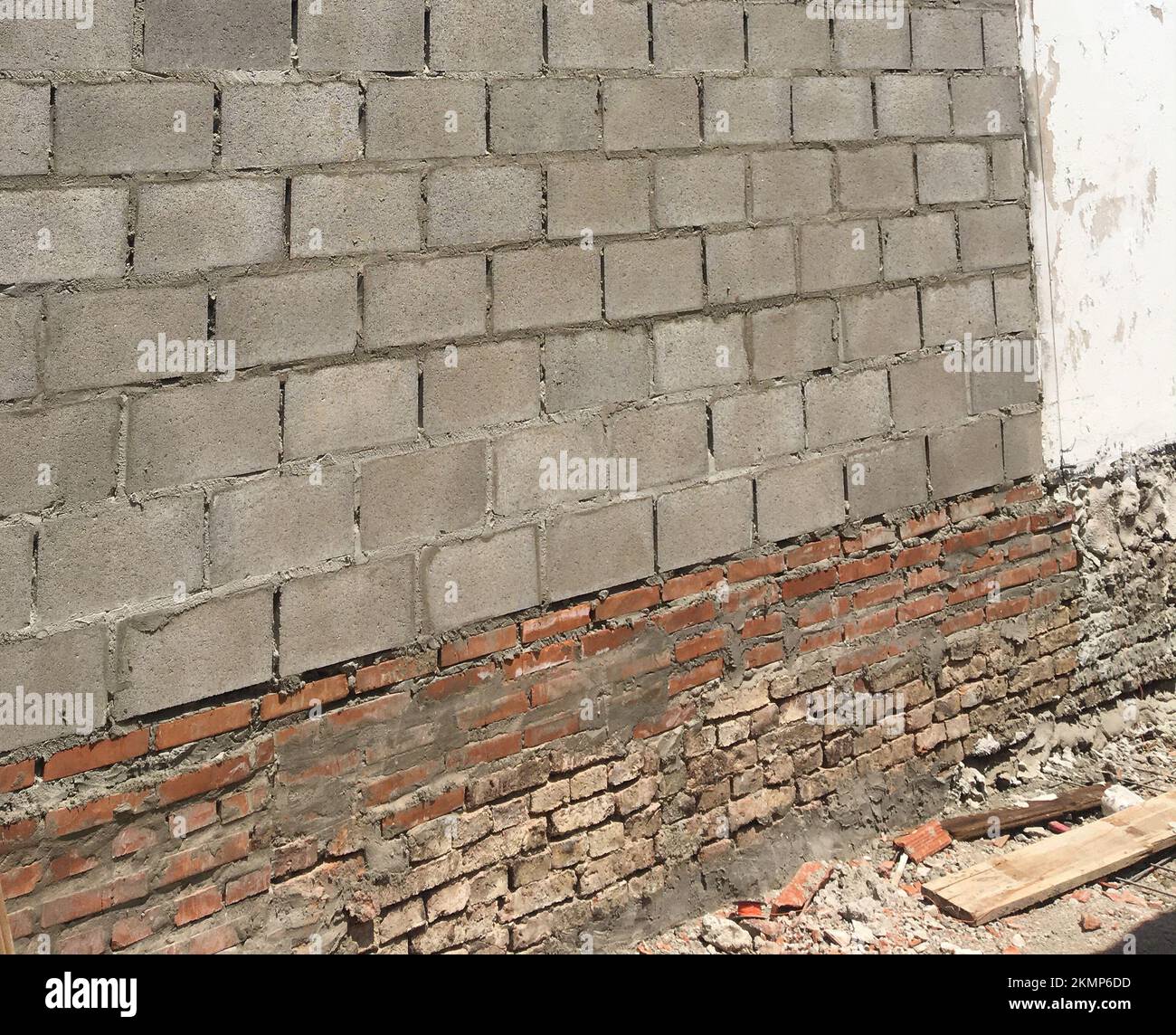Construction site wall repair, foundation restoration Stock Photo - Alamy