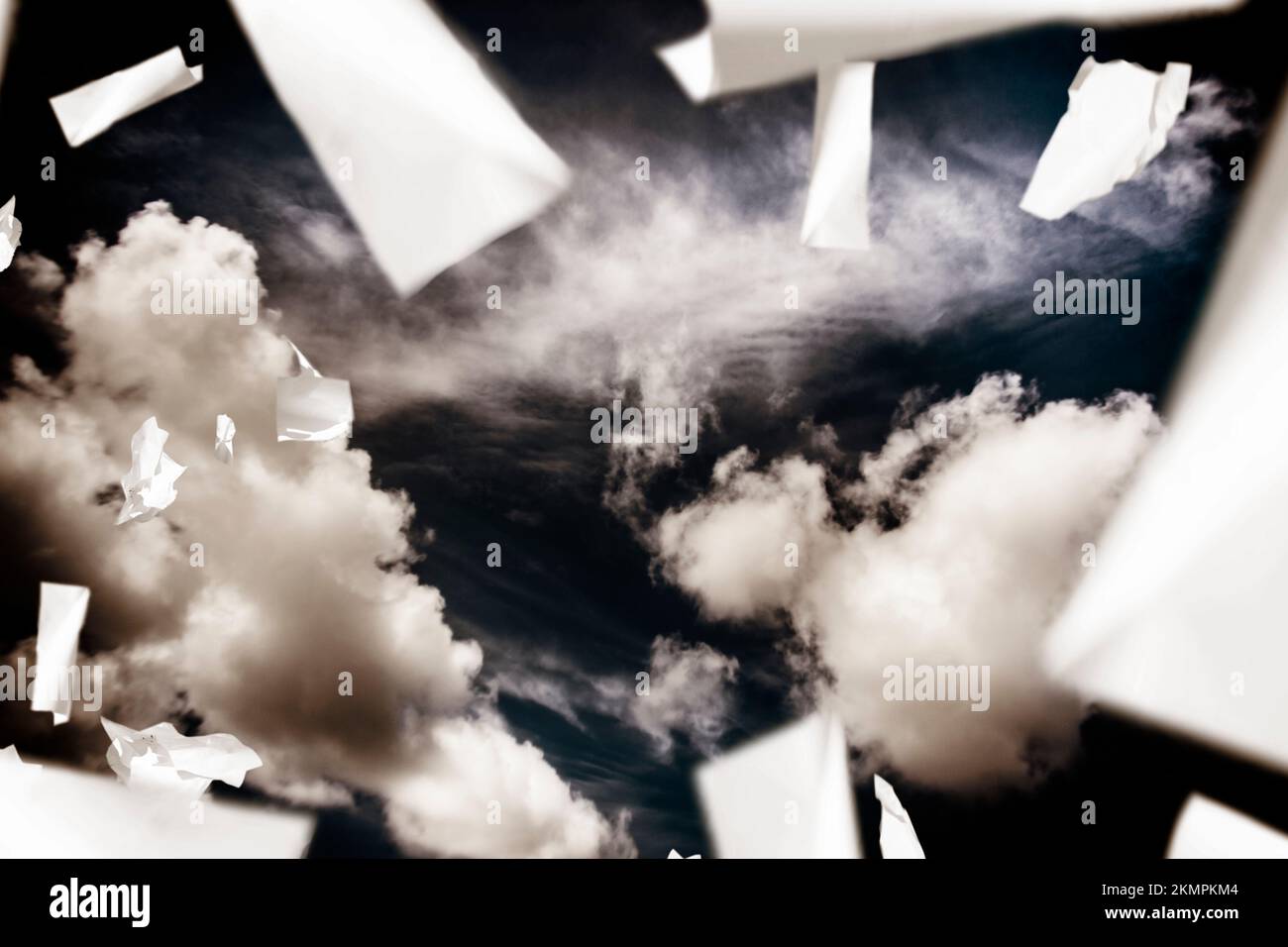 Horizontal image of scrunched, ripped and torn business papers falling ...