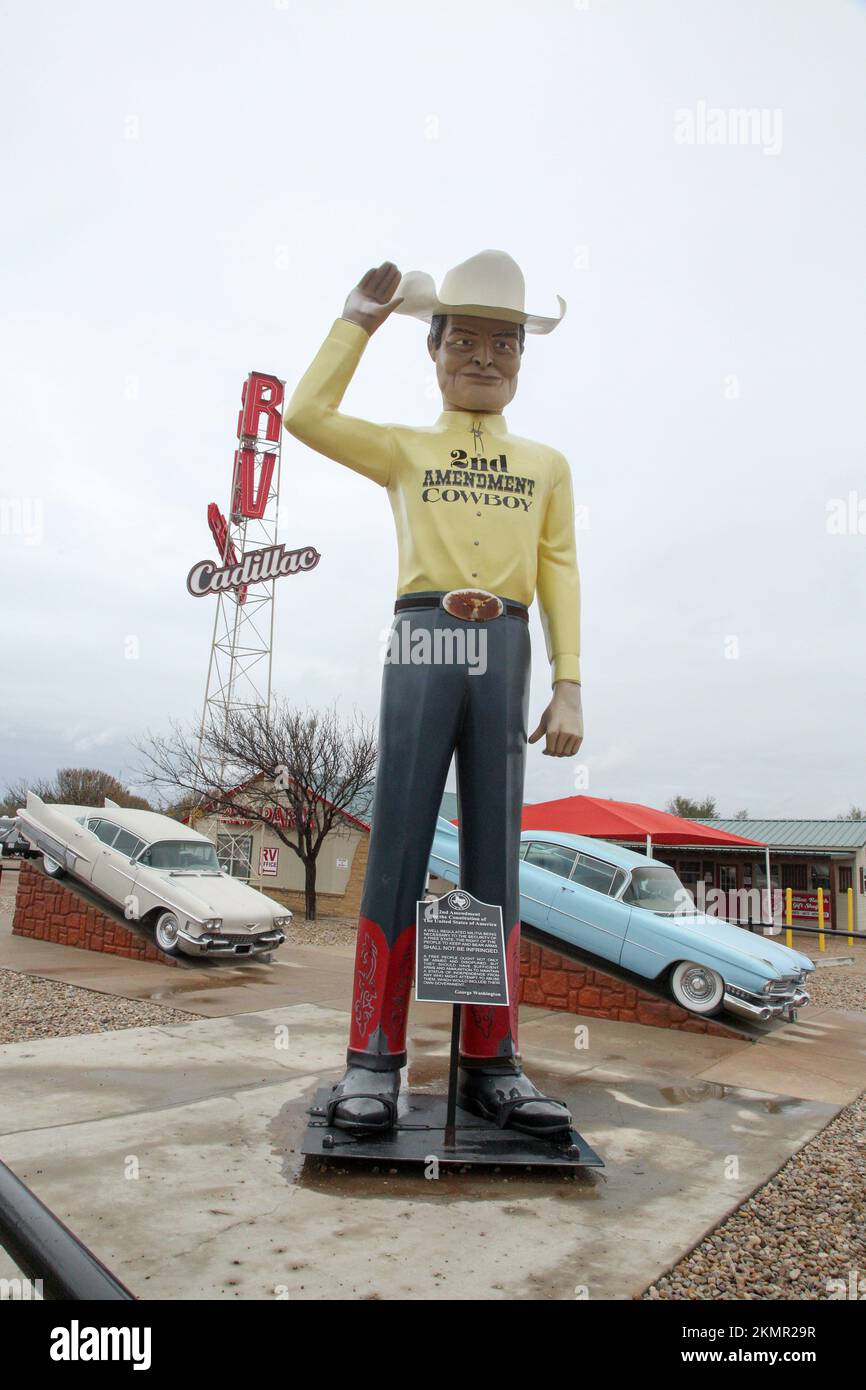 2nd Amendment Cowboy at the Cadillac Ranch RV Park along Historic Route ...