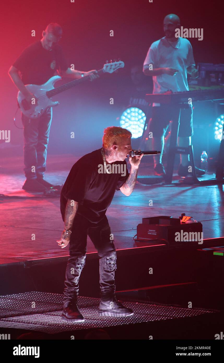 Italian singer/rapper Salmo during his "Flop tour 2022" - Unipol Arena ...