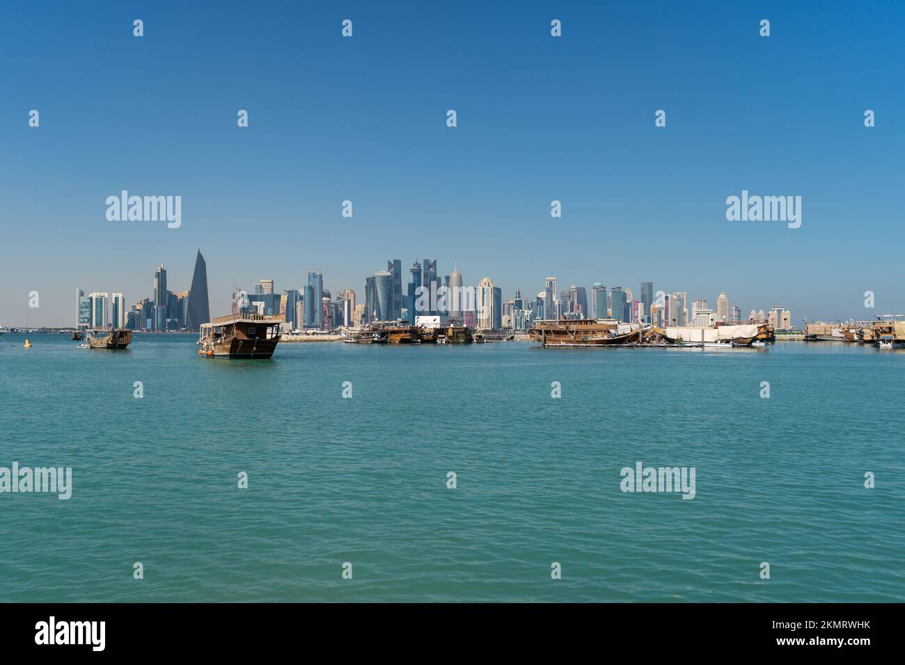 Traditional dhow boats in Doha corniche, Qatar Stock Photo - Alamy