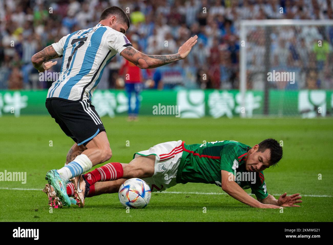 Hirving Lozano of Mexico and Rodrigo De Paul of Argentina during the ...