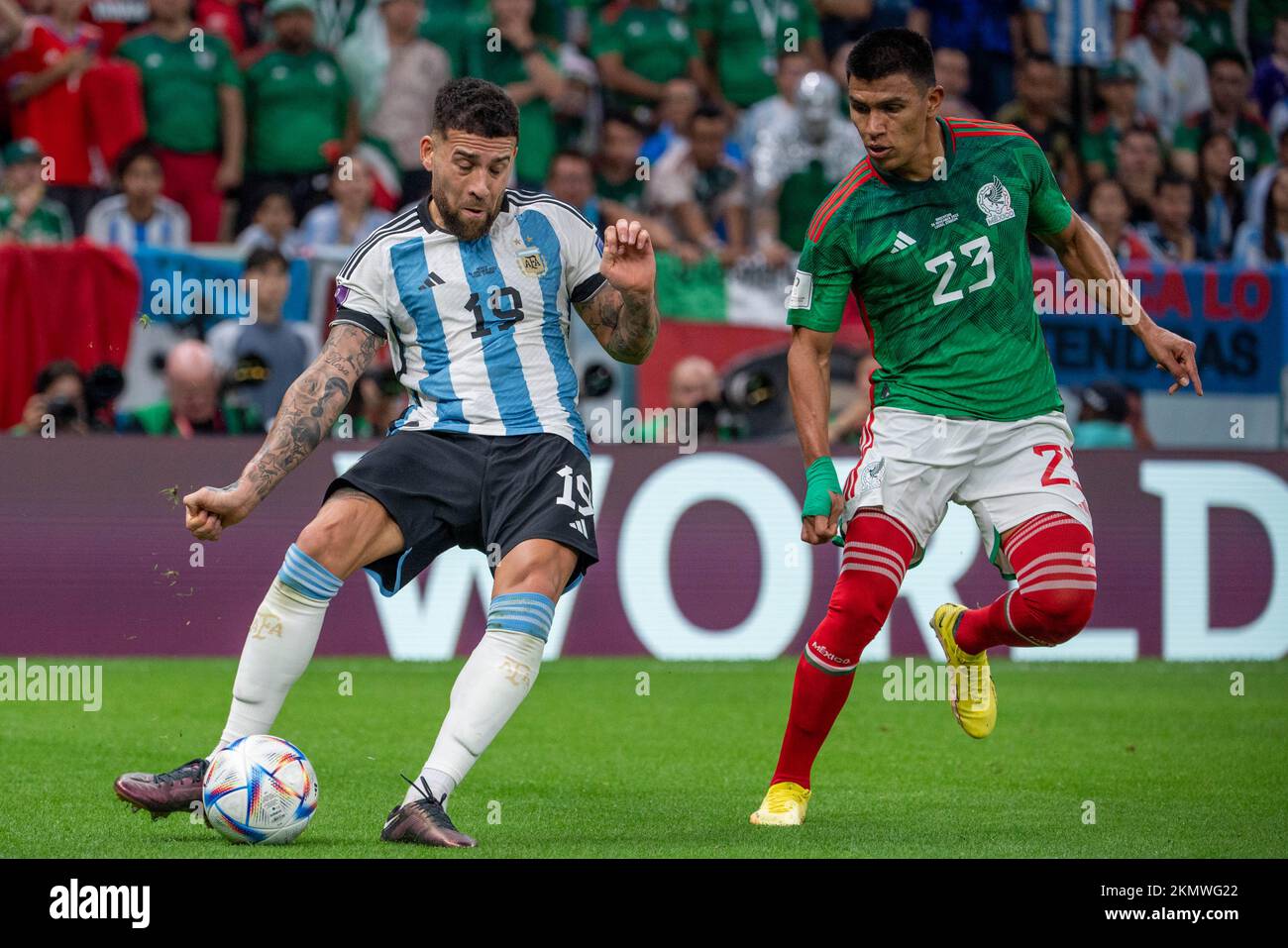 Jesus Gallardo of Mexico and Nicolas Otamendi of Argentina during the ...