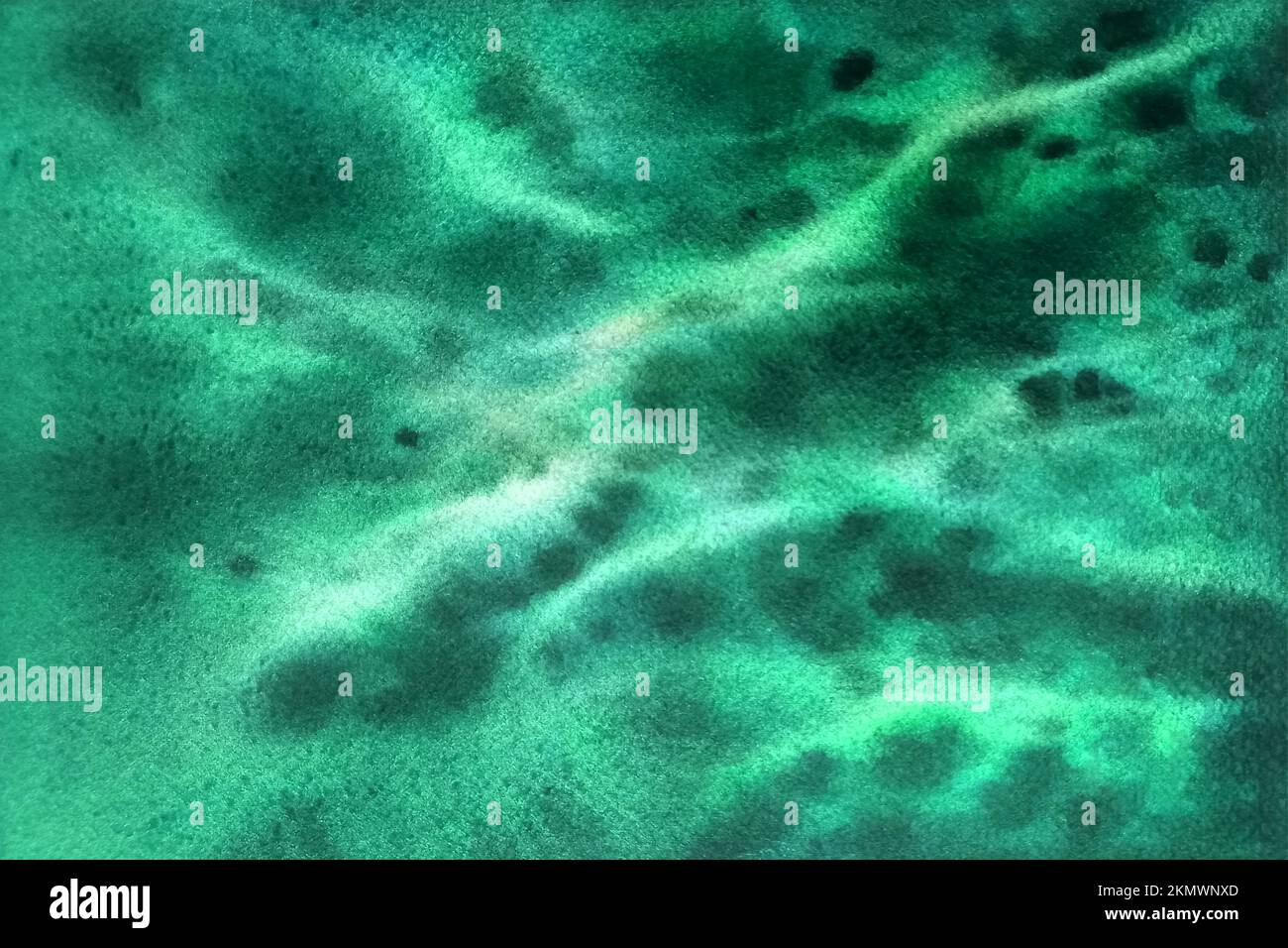 Abstract watercolor horizontal green background with spots, splashes ...
