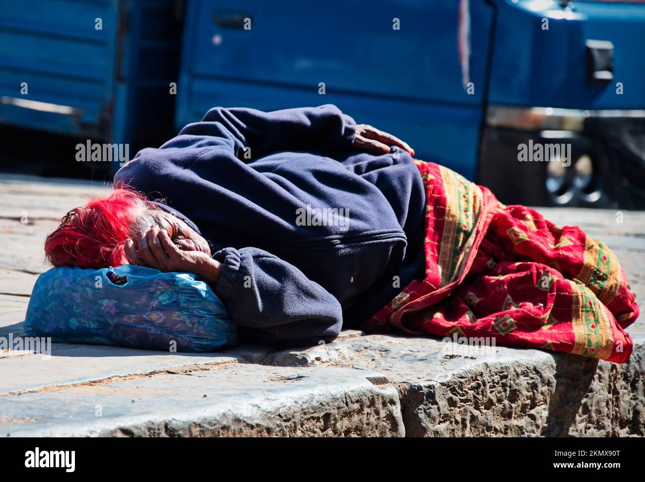 Homeless person sleeping on the street in Kathmandu, Nepal Stock Photo ...
