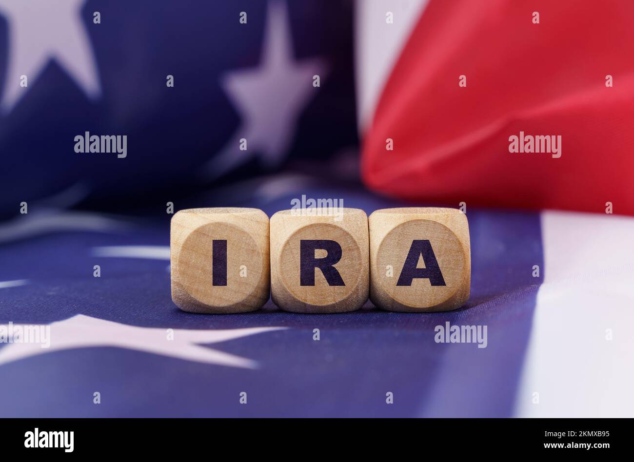 American economy and business concept. The US flag has cubes with the ...