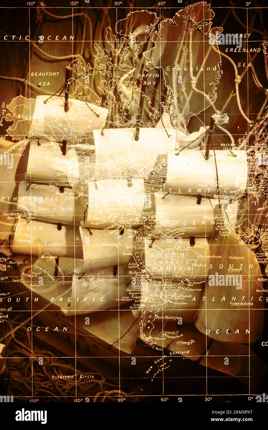 Explorer with map on sailing ship hi-res stock photography and images ...