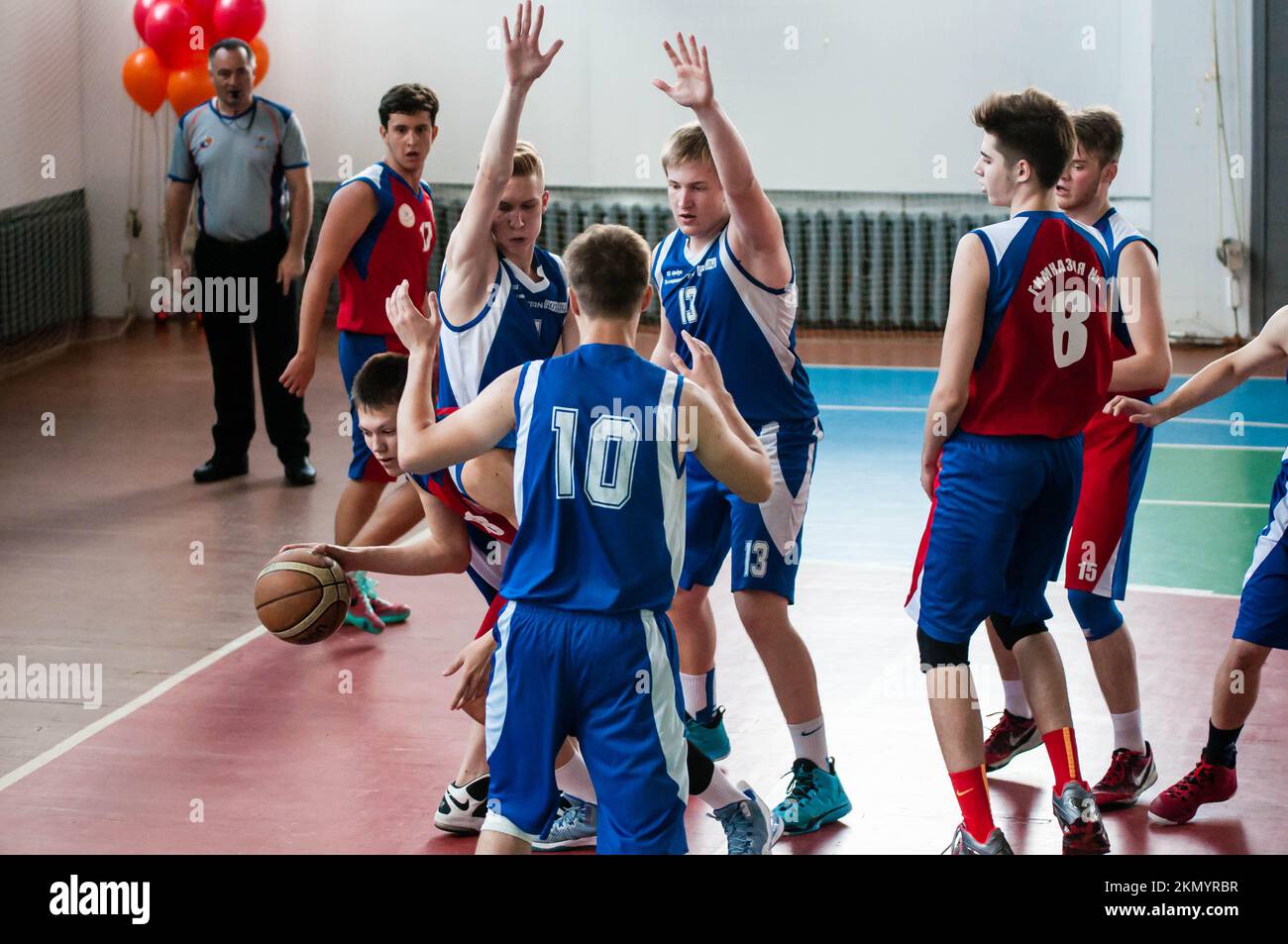 Orenburg, Russia - 15 May 2015: Boys play basketball for the Cup High ...