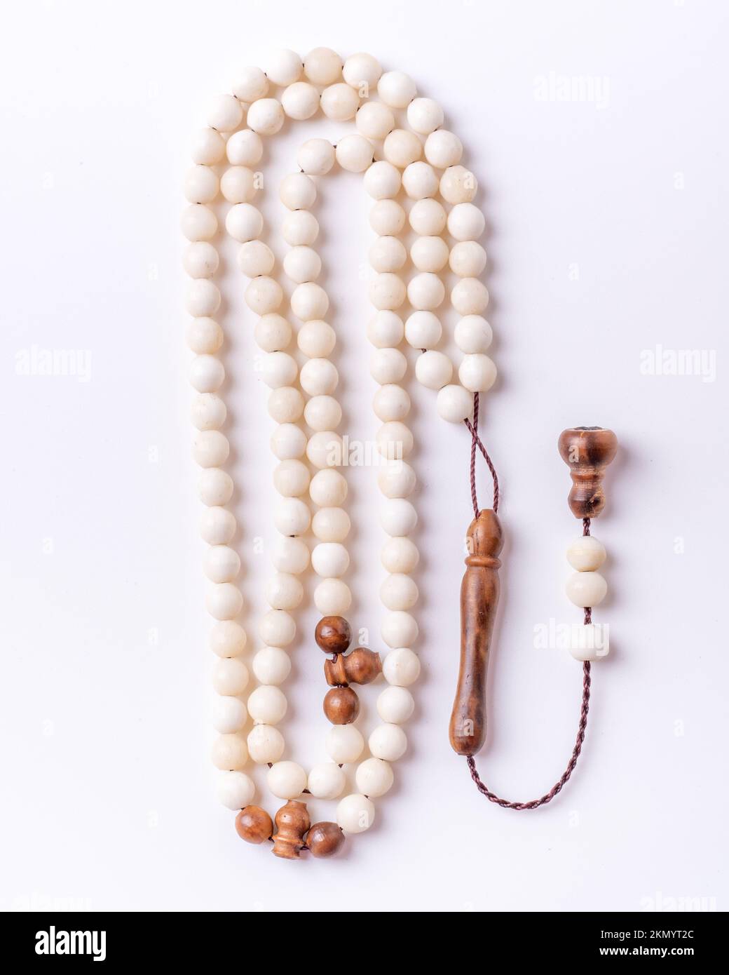 A top view of wooden Islamic rosary isolated on white background Stock ...