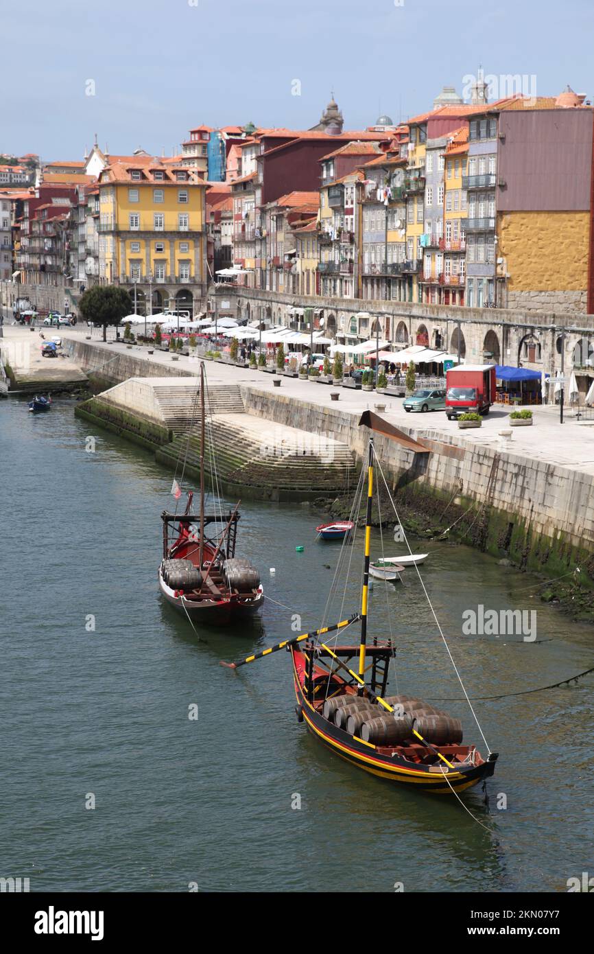 A view of the Ribeira district and Douro River in Porto Portugal. This ...