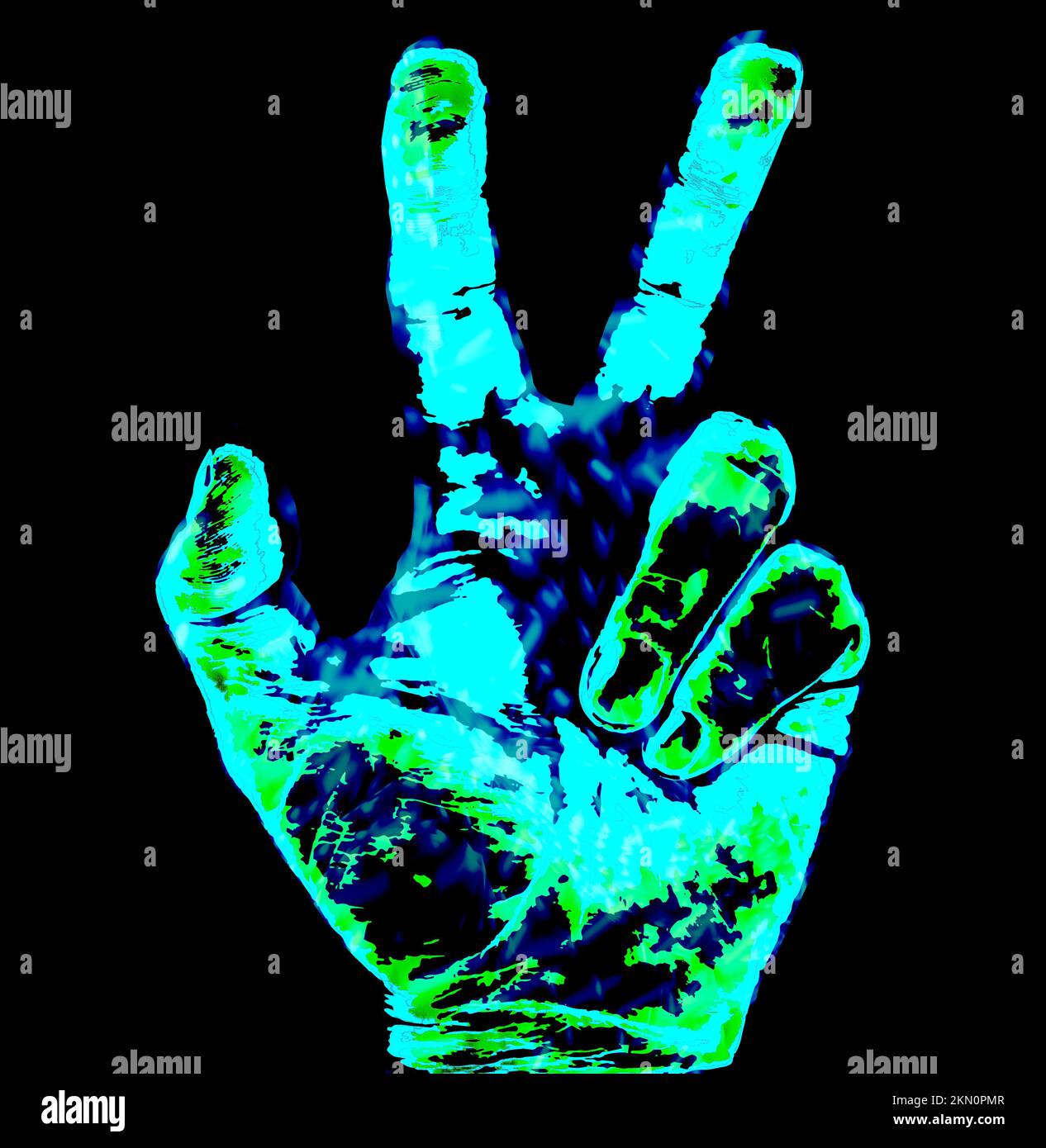 A hand in a typical two fingers victory position Stock Photo - Alamy