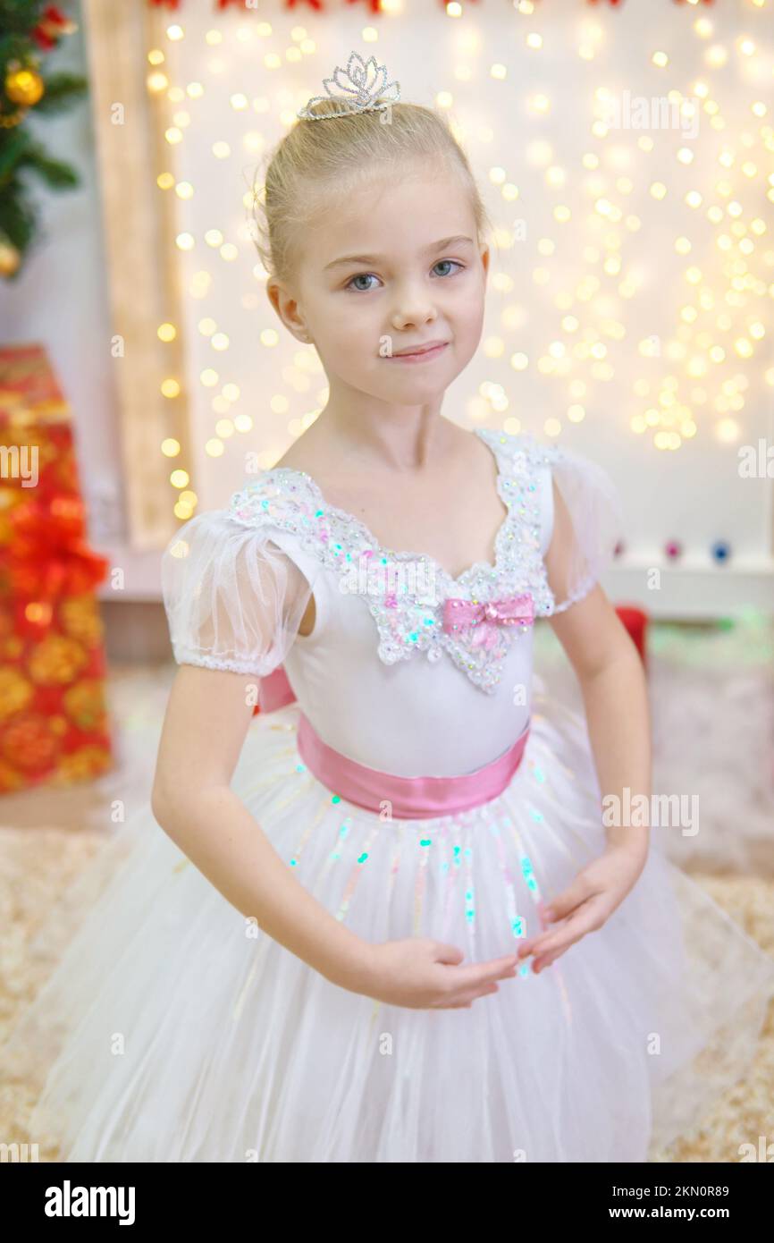 Little ballerina on scene. Children dance сlassical ballet in studio ...