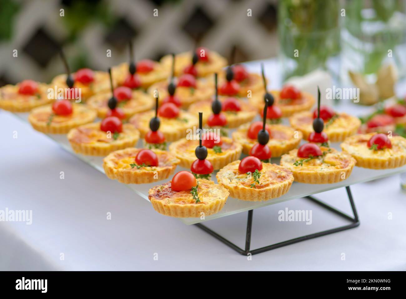 Catering table, set service at restaurant before party. Food design ...