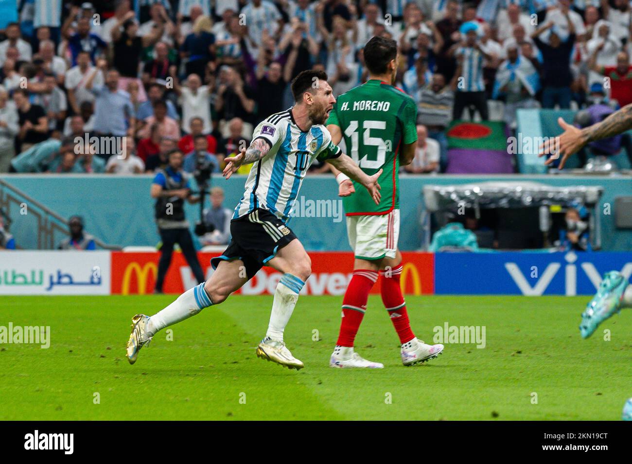 LUSAIL, QATAR - NOVEMBER 26: Argentina forward Lionel Messi celebrates ...