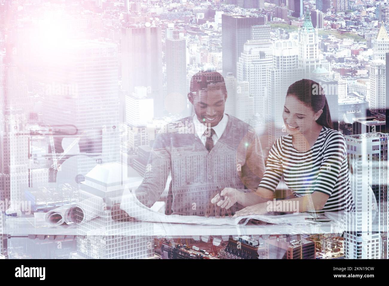 Planning this city from the ground up. Multiple exposure shot of a two ...