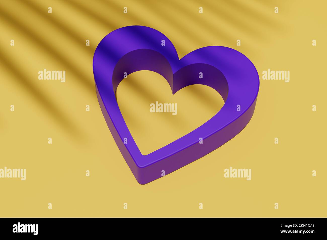 Purple heart form on yellow background 3d render Stock Photo - Alamy
