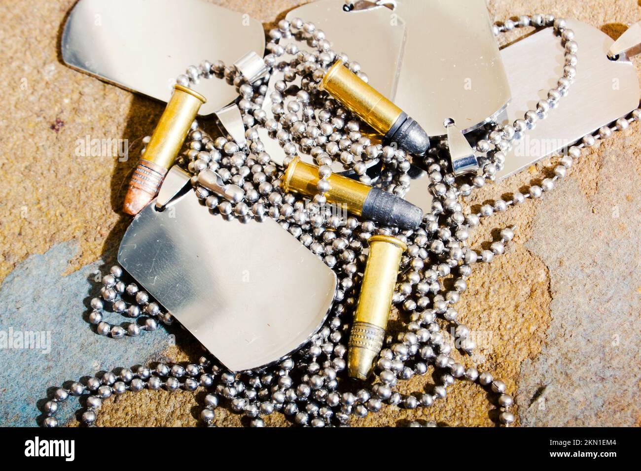 Modern military scene on a abstract of commando dog tags and bullets ...