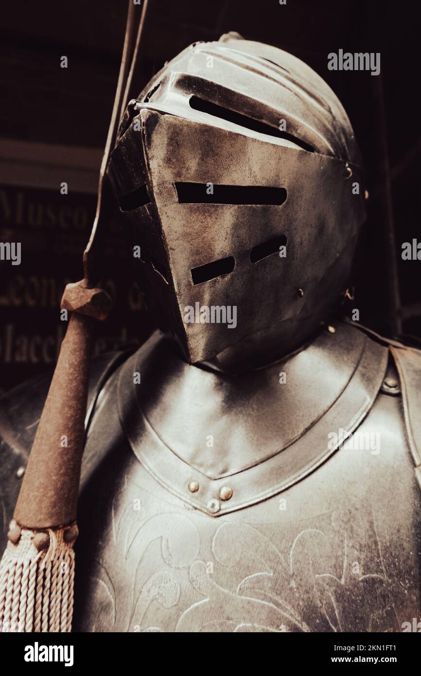 Medieval armor with s spear in Tuscany, Italy Stock Photo - Alamy