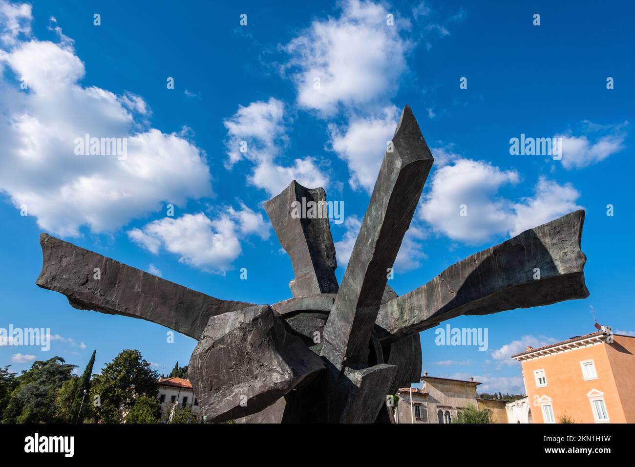 Modern art made of black huge stone at Verona Stock Photo - Alamy
