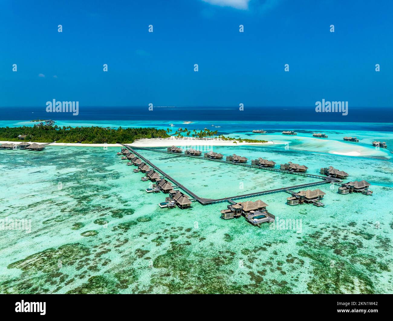 Aerial View, Gili Lankanfushi with Water Bungalows, Indian Ocean ...