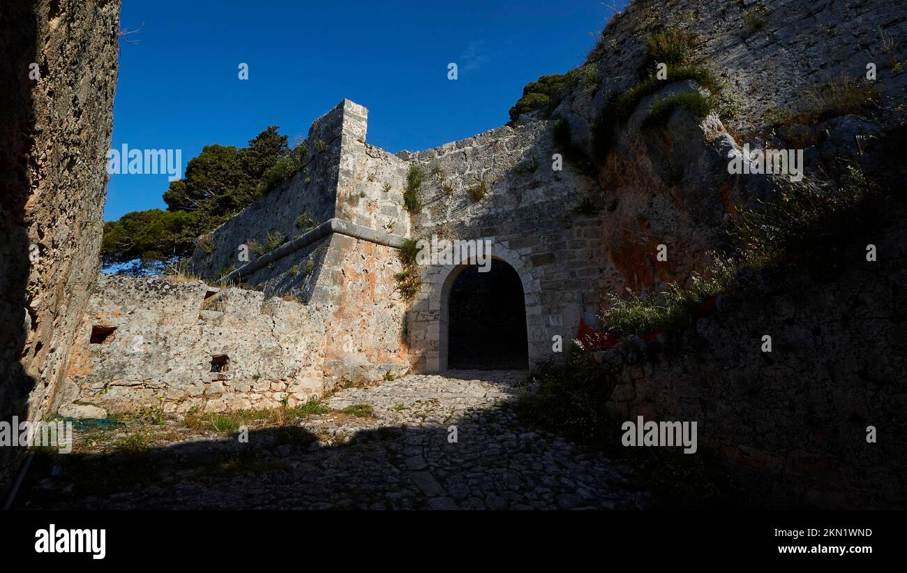 Agios Georgios Fortress, Inner Gate, massive fortress walls, blue ...