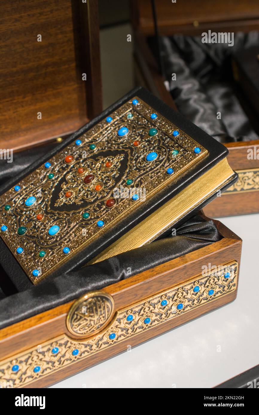 Holy Book Quran with decorative cover and box Stock Photo - Alamy