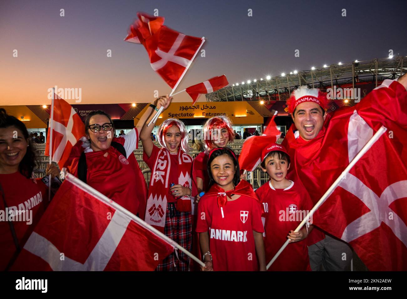 Danish team fans attend the match France-Denmark at 974 stadium, on the ...